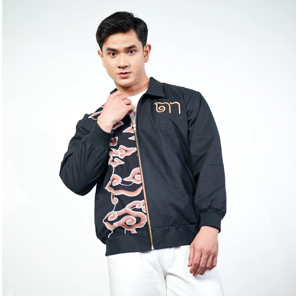Batik Bomber Jacket with Mega Mendung Pattern Black Half Farsyid ...